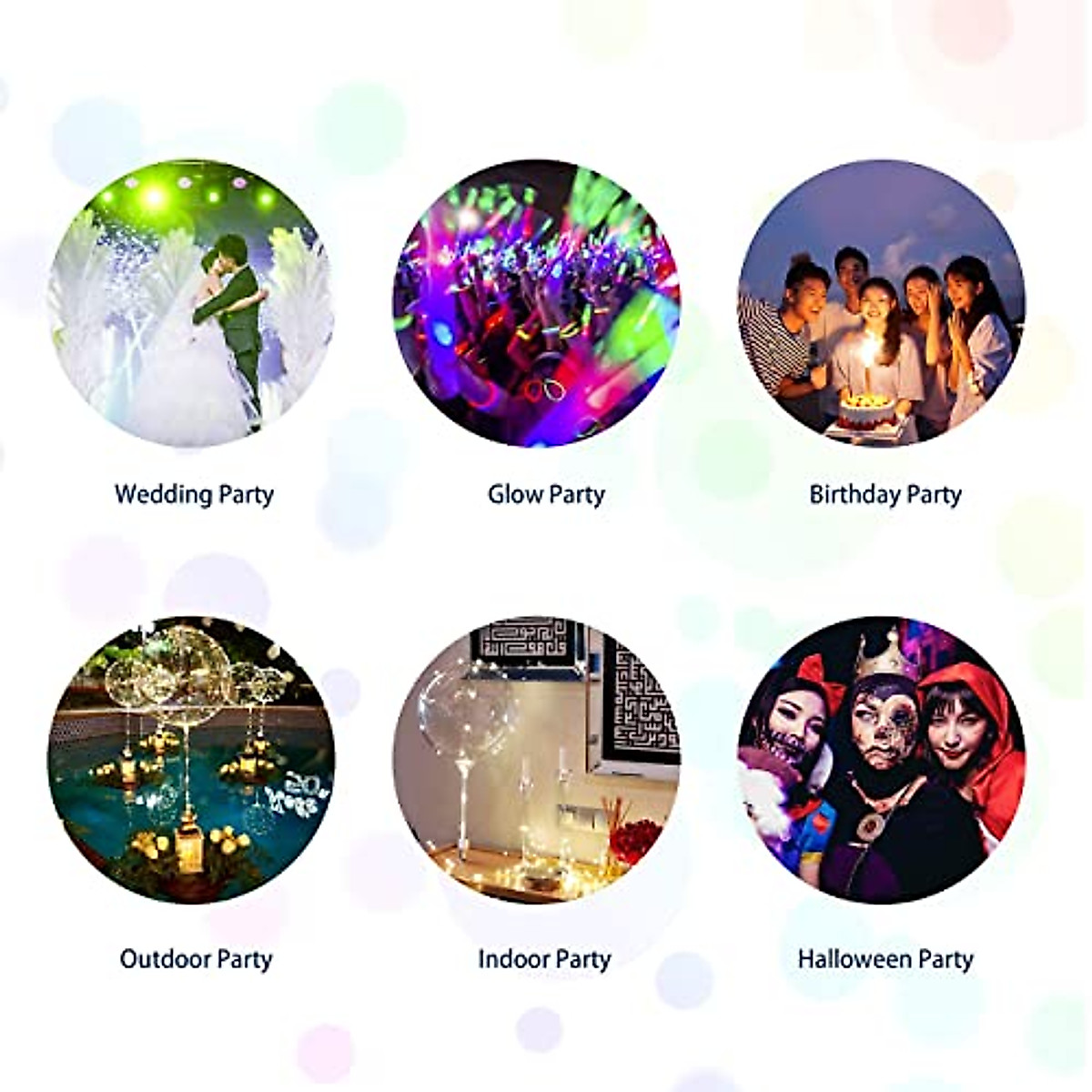 ComboJoy 12 Pack Big Light Up BOBO Led Balloons with Stick and Sequins | Transparent Balloons Glow in the Dark, Flicker in the Daylight | Perfect Supply for Glow Stick Party, Birthday Party, Wedding