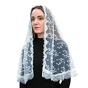 Mantveil Catholic Church Mantilla Veil Religious Christian Mass Veil Spanish Chapel Lace Veil for Women (White)