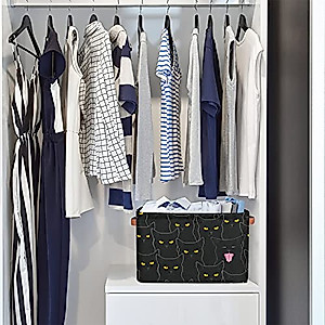 Rectangular Storage Basket Toy Storage Organizer Bin, Cute Black Cat Basket with Handles, Collapsible Storage Boxs Waterproof Laundry Basket for Kid Rooms, Playroom