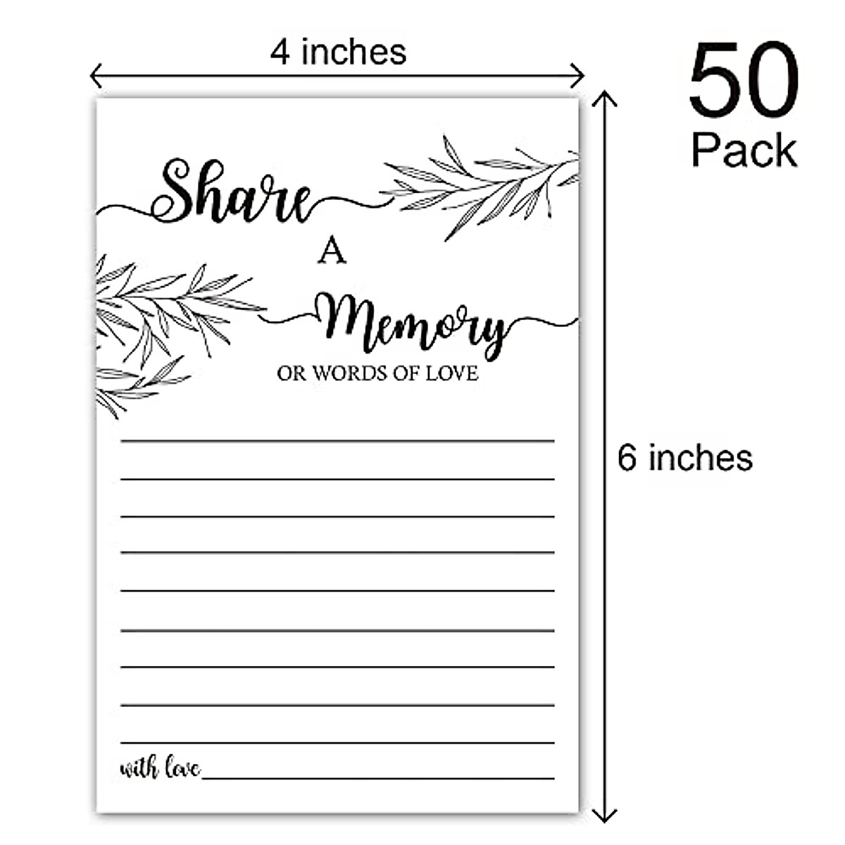 Share a Memory Card, Memorial Cards for Celebration of Life, Funeral Guest Book, Advice for The Bride, Wedding Favors, Graduation, Retirement, Going Away Party Decorations, 4x6 Inch, 50 Pack