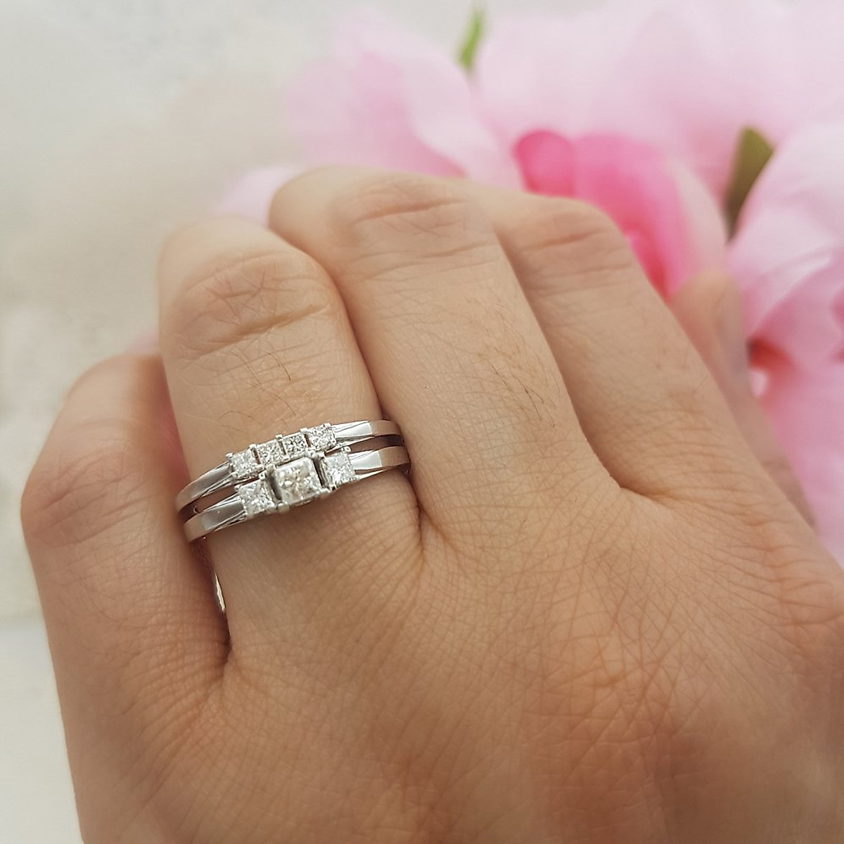 Dazzlingrock Collection 0.50 Carat (Cttw) 14K Princess Diamond Women 3 Stone Engagement Ring Set 1/2 CT, White Gold, Size 9