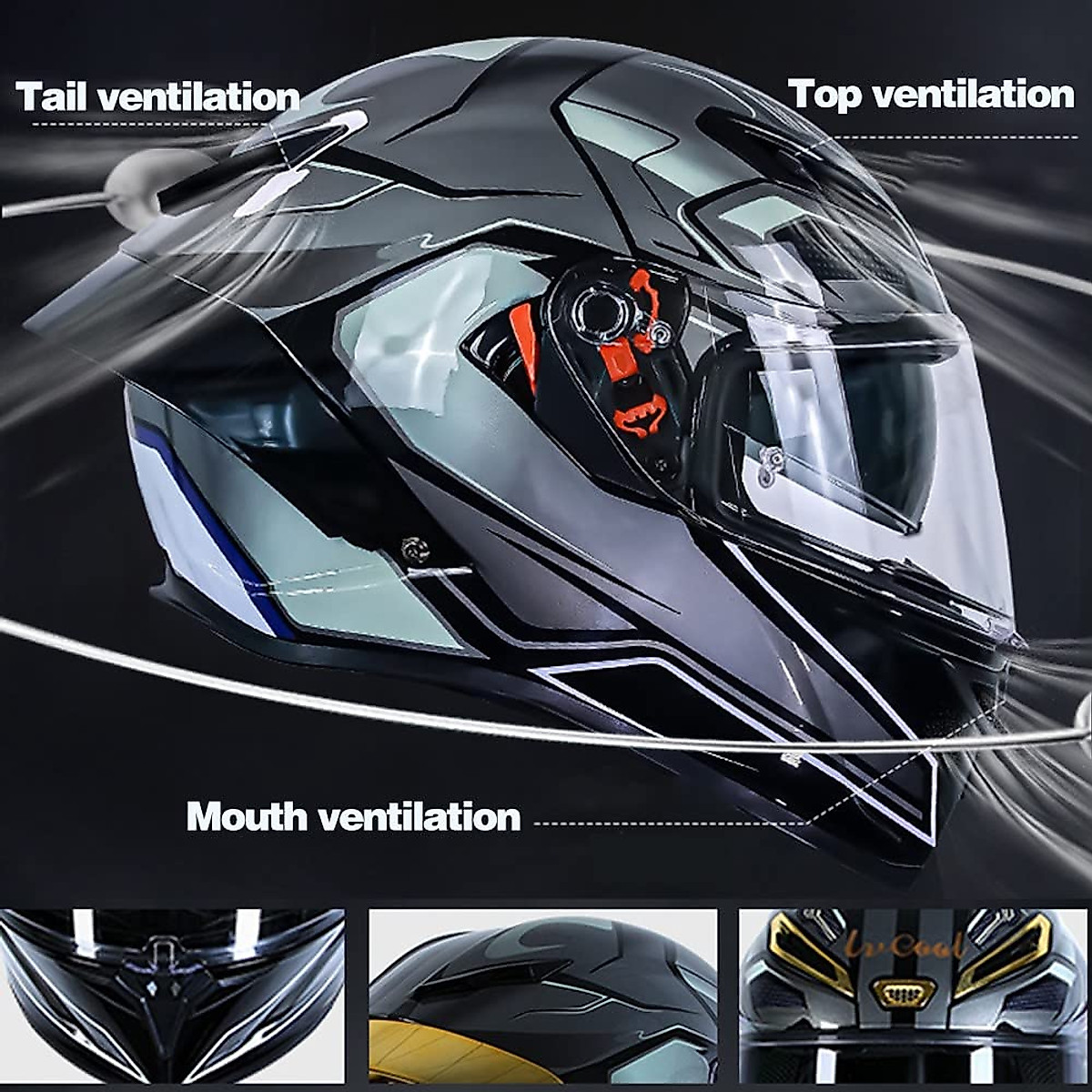 Bluetooth Full Face Motorcycle Helmet, DOT Approved Flip Up Anti-Fog Double Visor Helmet, Street Bike Helmet, Built-in Dual Speaker with Microphone, for Adults Men and Women M~XXL