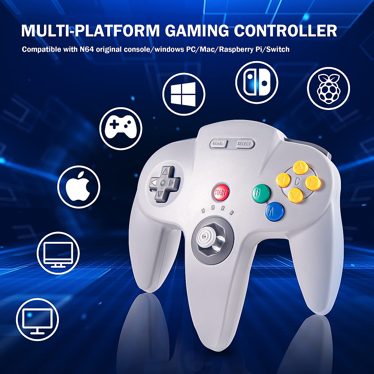 KIWITATA Wireless N64 Controller Compatible with Switch/Lite/OLED, 2.4GHZ N64 Remote Wireless Switch Game Joystick Controller Gamepad for N64 /Switch Console, Raspberry Pi, PC Windows 7,8,10,11 Gray