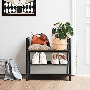 Giantex 2-Tier Storage Shelf Bookcase Stackable Ladder Rack W/ Metal Frame and Mesh Shelf Compact Kitchen Shelf for Living Room, Bedroom, Entryway Kitchen Industrial Style Shoe Rack(1)