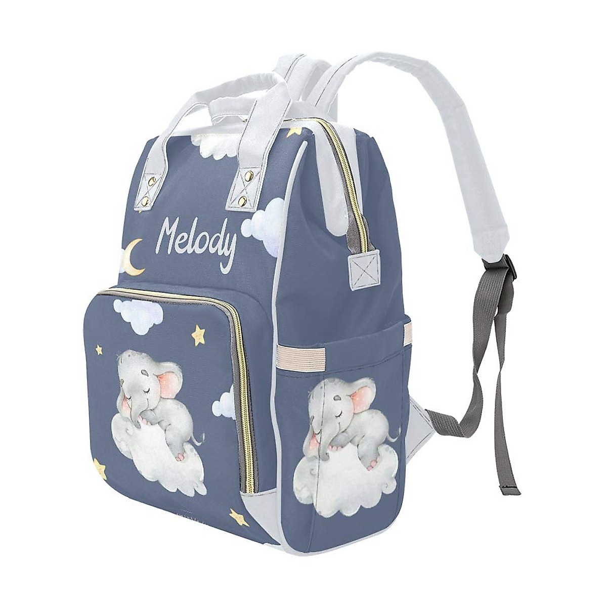 Yeshop Twinkle Star Elephant Personalized Diaper Bag Backpack Tote with Name,Custom Travel Nappy Mommy Bag Backpack for Baby Girl Boy Gift, 10.83 inches * 6.69 inches* 15 inches