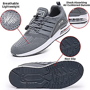 BOGOVER Men's Walking Shoes Non Slip Running Tennis Shoes Breathable Lightweight Air Cushion Sneakers for Tennis Gym Jogging(Dark Grey,8)