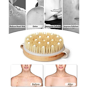 Dry Brushing Body Brush, POPCHOSE Exfoliating Body Brush for Beautiful Skin, Body Scrubber for Cellulite and Lymphatic Drainage, Blood Circulation Improvement with Natural Bristles Massage Nodules