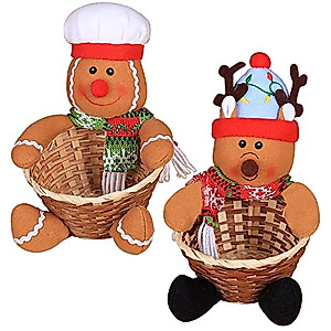 LINNNZI Christmas Candy Storage Basket, 2 Pack Reindeer Gingerbread Man Christmas Candy Dish, Cute Snack Sugar Desktop Container Box for Holiday Table Desk Christmas Decoration Gifts