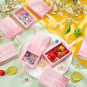 PH PandaHall Paper Ice Cream Shape Gift Boxes, 20 pcs 3.6x2 Inch Popsicle Mini Cartoon Candy Folding Paper Box Party Favor Candy Box for Halloween Birthday Wedding, Pink