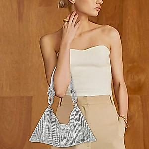 Rhinestone Purse Silver Hobo Purse Sparkly Black Evening Bag for Women Prom Party Wedding-Silver