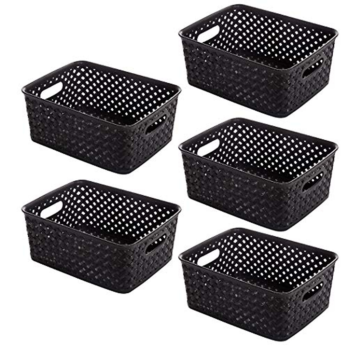 BINO | Plastic Basket, Small - Black - 5 Pack | THE PLAIT COLLECTION | Multi-Use Storage Bins | Durable, Drawer & Cabinet-Friendly | Storage Baskets for Organizing | Pantry & Closet Organizer
