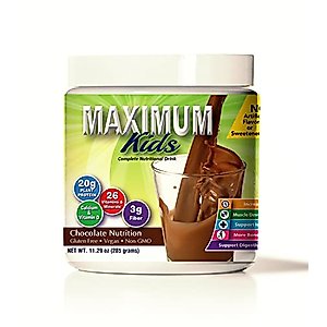 Maximum Kids Complete Organic Powder Mix. Great Tasting, Easy to use, Complete Nutritional Drink with 26 Vitamins and Minerals, 20g of Plant Protein, 3g of Fiber. Kid Tested. Parents Approved.