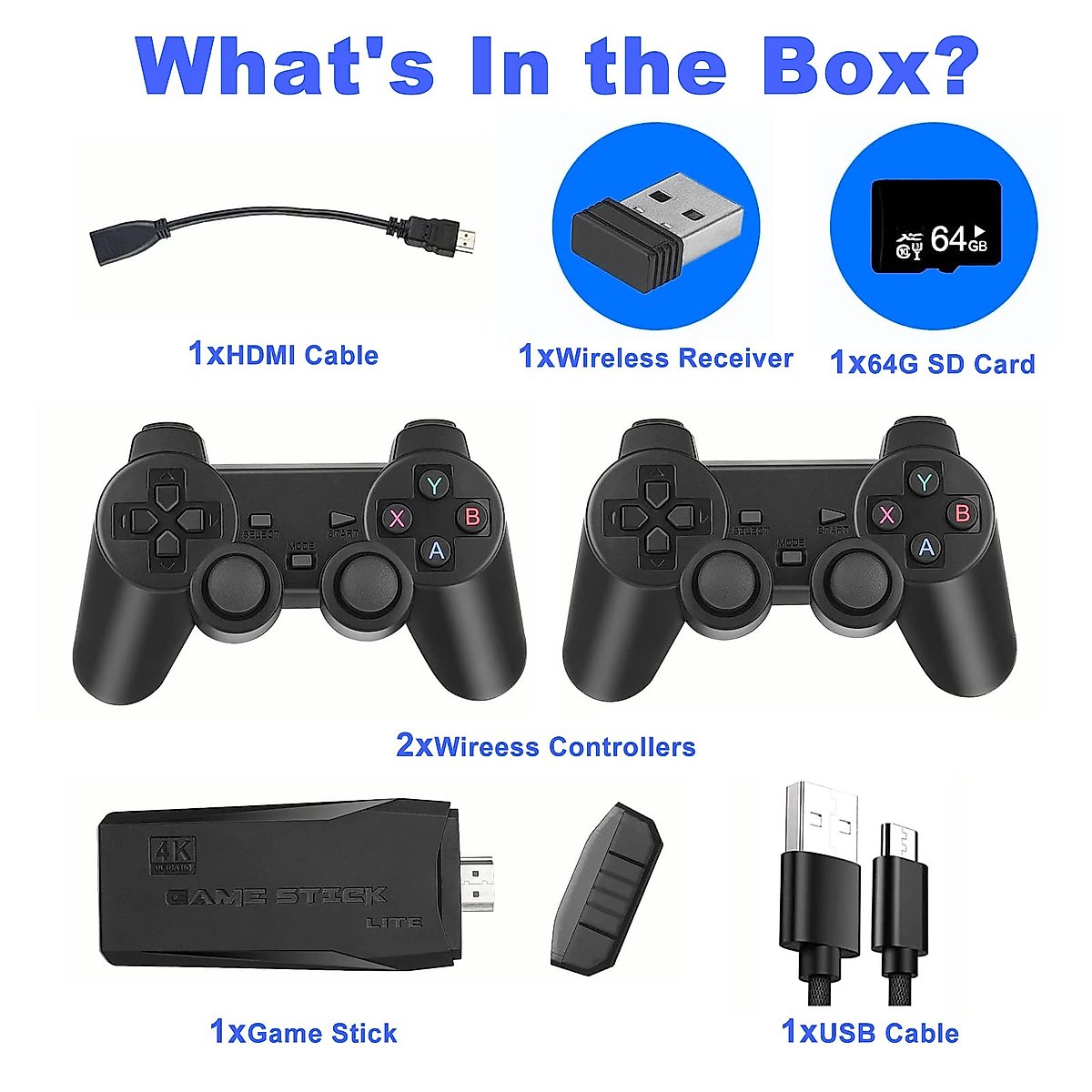 Retro Gaming Console,Retro Game Console,Retro Play Game Stick,Retro Game Stick ,Nostalgia Stick Game,Retro Plug and Play Gaming System,20,000+ Games, 4K HDMI Output,with Dual2.4G Wireless Controllers