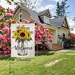 Summer Sunflower Garden Flag 12x18 Vertical Double Sided Welcome Summer Mason Jar Flowers Farmhouse Outside Decorations Burlap Yard Flag BW129