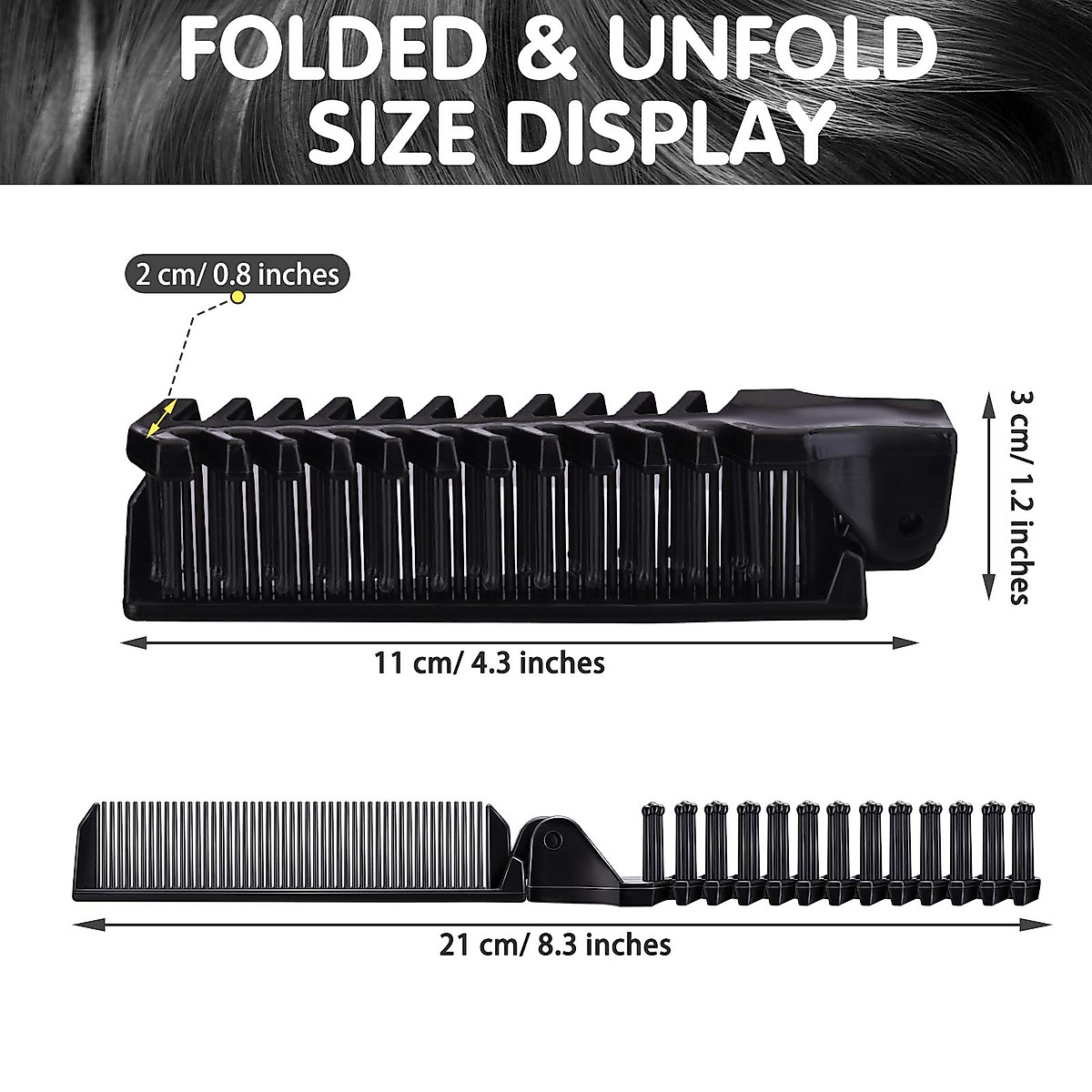 10 Pcs Portable Travel Folding Comb Brush Combo Compact Foldable Hair Brush Pocket Size Comb Double Headed for Women Men Homeless Hotel Shelter Nursing Home Charity Church (Black)