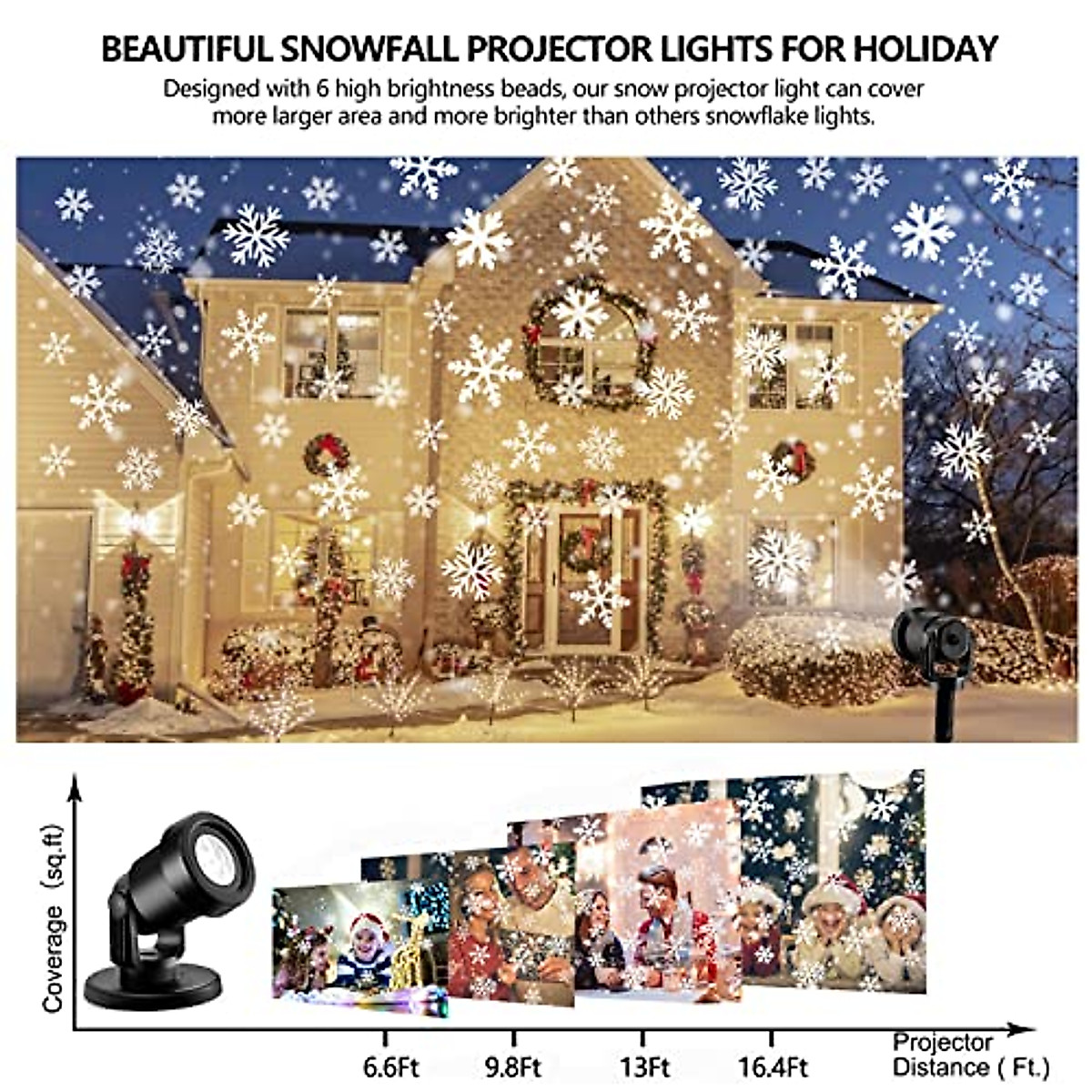 eletecpro Christmas Projector Lights Outdoor, IP44 Waterproof White Snow LED Snowflake Projector Lights Christmas Snowfall Lights, Upgrade 180° Rotating Holiday Lights