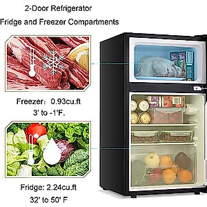 Antarctic Star Mini Refrigerator 3.2Cu.Ft Compact Fridge Defrost Double Doors Freezer Energy Saving Storage of Beverages Vegetables Fruits Suitable for Kitchen Living Room Office Dorm Grey