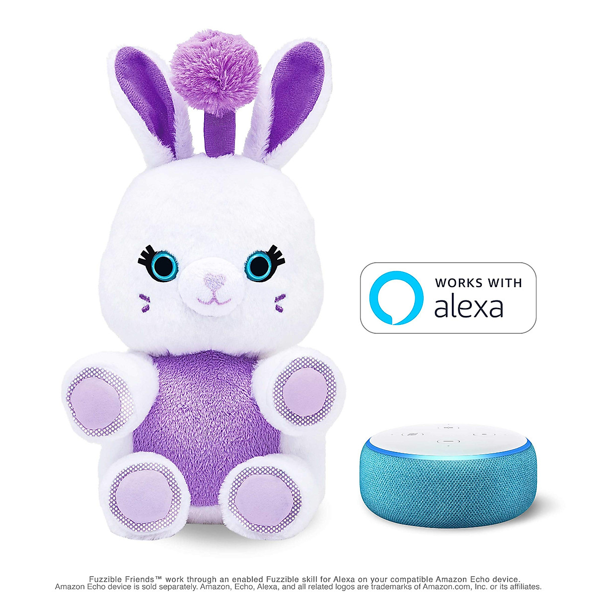 Fuzzible Friends Jazwares Fluff The Bunny Plush Light Up Toy – Works with Compatible Amazon Echo Devices for Interactive Activities and Sounds – Amazon Exclusive