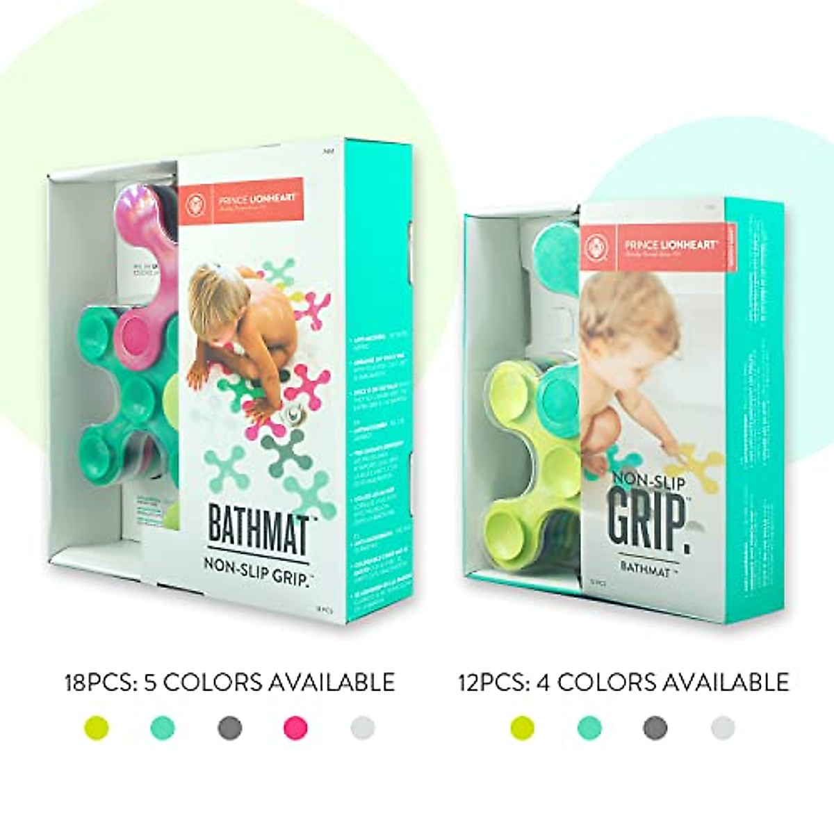 Prince Lionheart Bath Mat for Tub Baby Kids Fun Bath Puzzle Anti-Slip Waterproof Shower Mat with Suction Cups (18pcs)