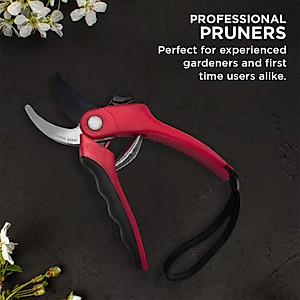 Nevlers 8" Bypass Pruning Shears for Gardening | Garden Shears with Stainless Steel Blades & 8mm Cutting Capacity| Professional Garden Scissors | Heavy Duty Gardening Hand Tools | Red Gardening Shears