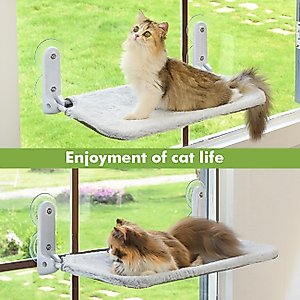 Zoratoo 2PC Cat Window Perch Cordless Foldable Cat Hammock Bed for Window with Metal Frame and Reversible Cover, Large Suction Cups Window Resting Seat for Indoor Cats (Cat Bed, L-2PC)