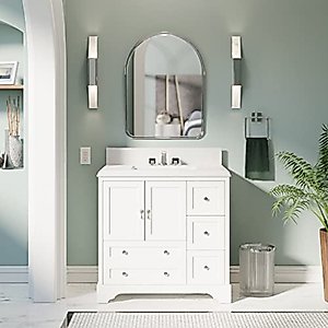 Madison 36-inch Bathroom Vanity (Quartz/White): Includes White Cabinet with Stunning Quartz Countertop and White Ceramic Sink