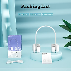 HandFan Portable Neck Fan, Hands Free Bladeless Fan, 1600mAh Battery Operated Wearable Personal Fan, Turbo Fan for Men Women, 360° Bendable 3 Speeds Rechargeable Fan Gifts for Women Men(White)