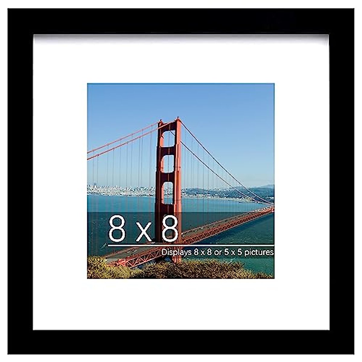 PEALSN 8x8 Picture Frame, Display Pictures 5 x 5 with Mat or 8 x 8 Without Mat for Wall Mounting Display, Photo Frames, Black.