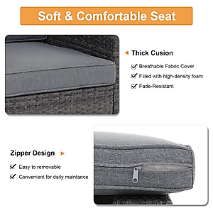 Super Patio 5 Piece Wicker Outdoor Sofa Set, Patio Conversation Set with Ottoman Set, Outdoor Couch Set with Tempered Glass Side Table for Poolside, Front Porch, Deck, Garden, Gray Wicker