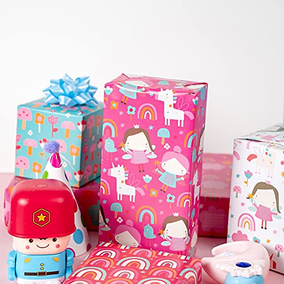 MAYPLUSS Wrapping Paper Large Sheet - Folded Flat - 6 Different Pink Girl Design (45.2 sq. ft.ttl.) - 27.5 inch X 39.4 inch Per Sheet