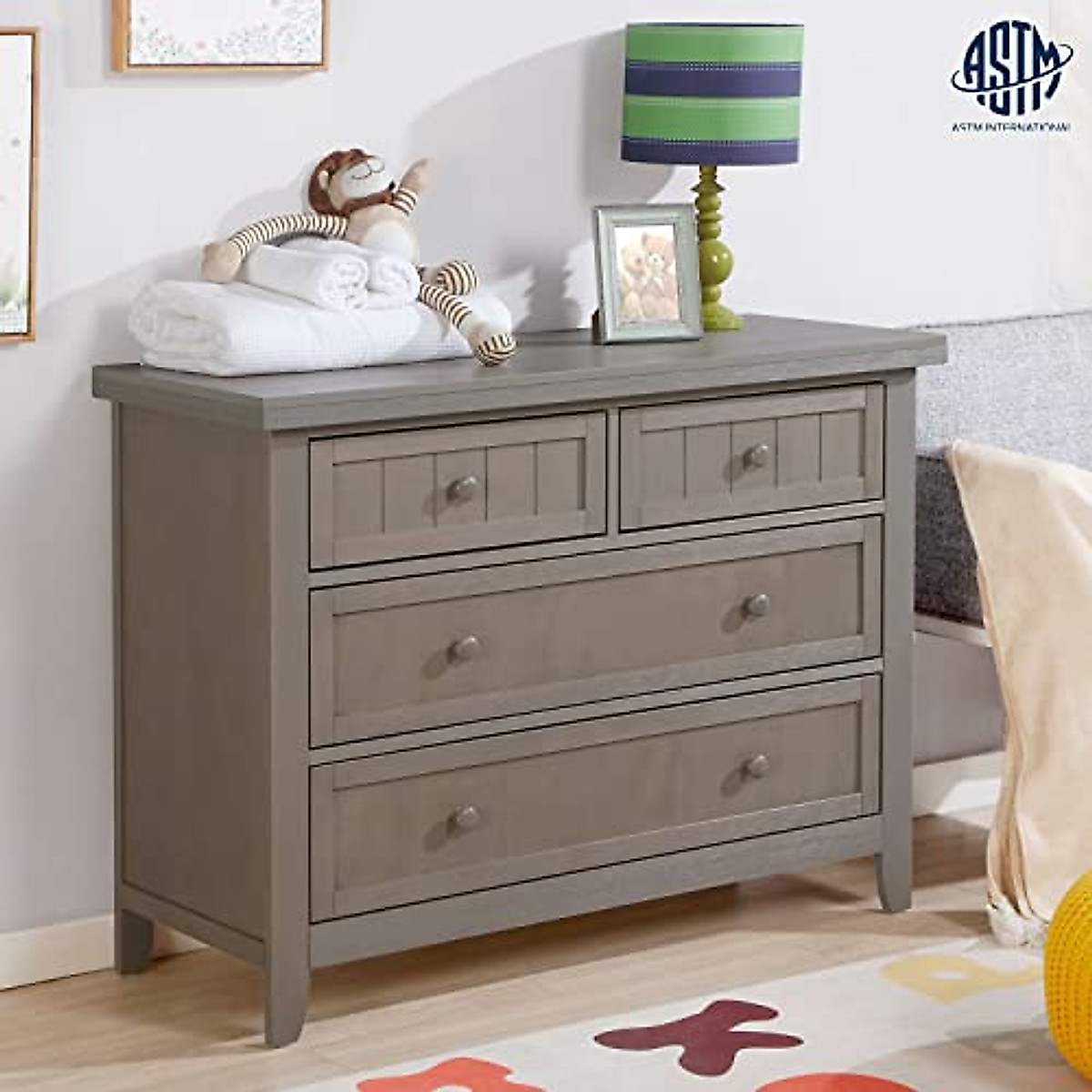 Dream On Me Maple Double Dresser I Kids Bedroom Dresser I Four Drawers Dresser I Farmhouse Modern, Oak Grey
