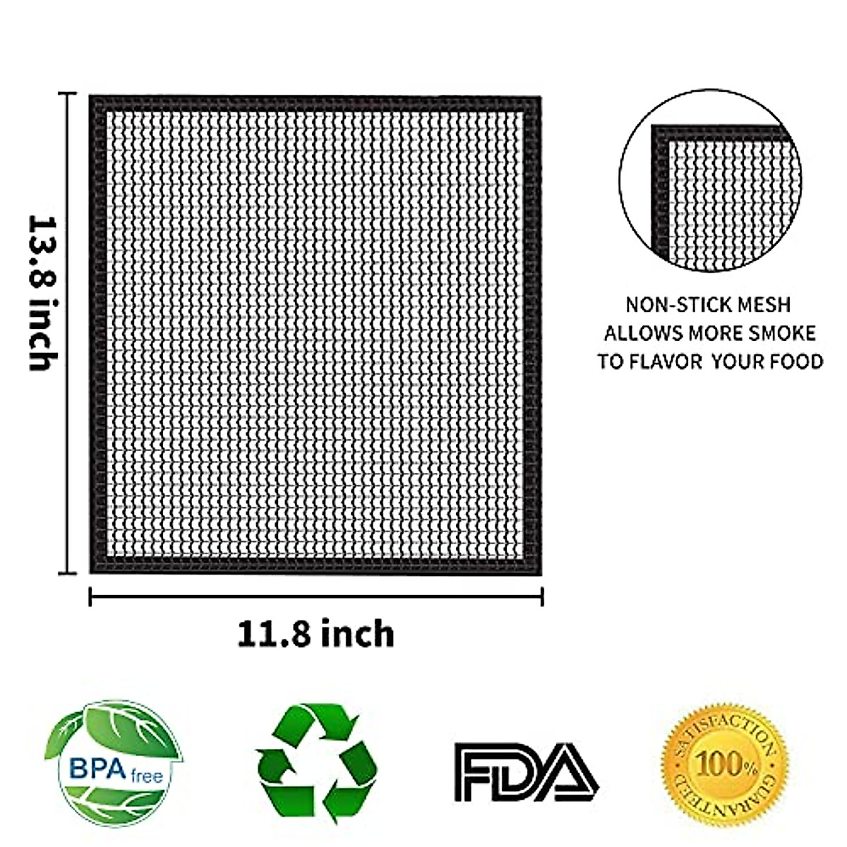 Grill Mesh Mat Set of 3 - Heavy Duty BBQ Non-stick Cooking Sheet Liners Reusable Teflon Barbecue Grilling Net for Outdoor Smoker, Pellet, Gas, Charcoal Grills - 11.8x13.8