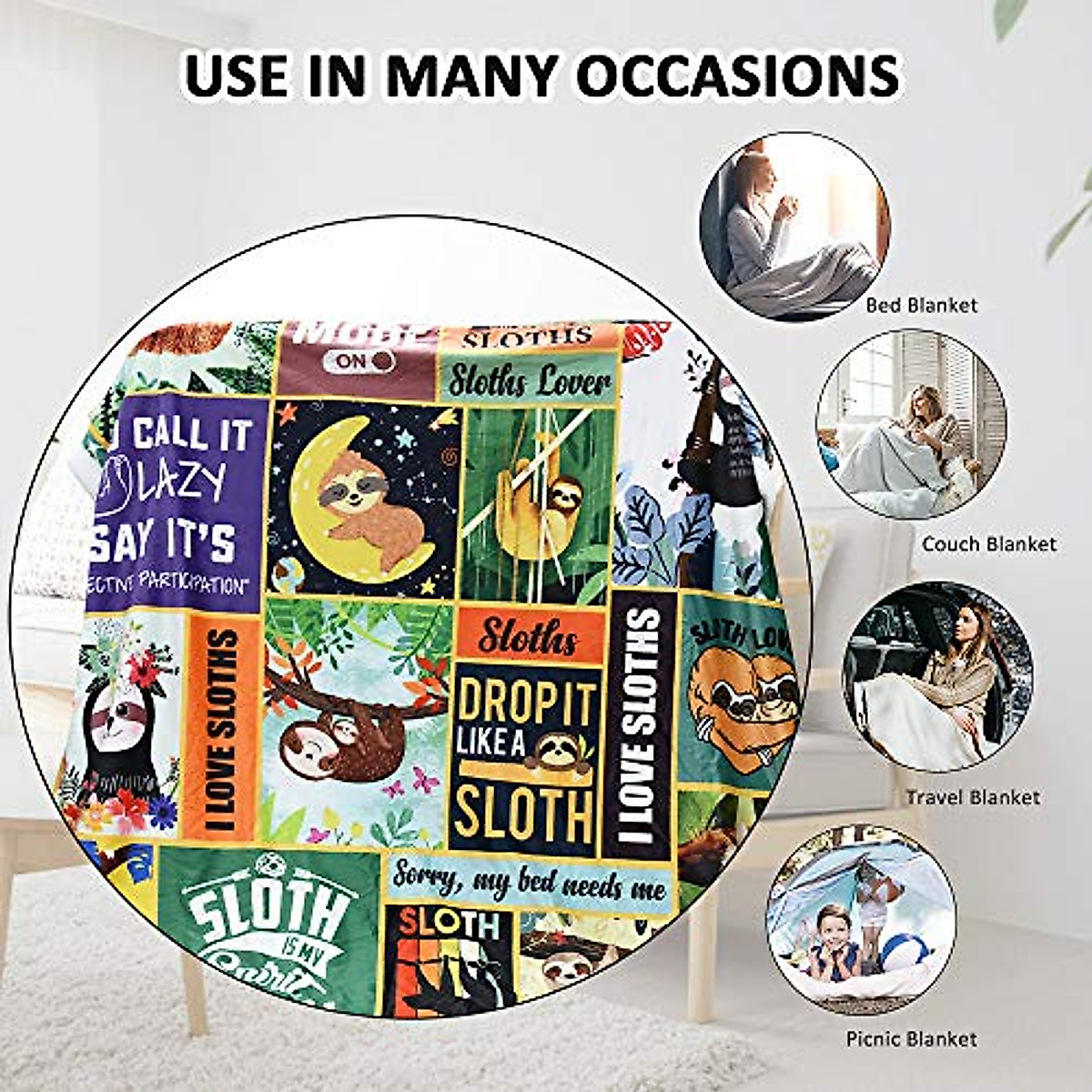 YunTu Sloth Throw Blankets Sloth Gifts for Women and Girls Sloth Lovers Super Soft Warm Sherpa Sloth Blankets for Kids and Adults