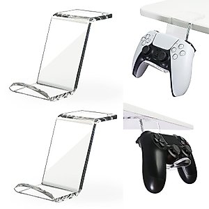 OAPRIRE Under Desk & Desktop Controller Holder Gaming Accessories (2 Pack), Universal Controller Stand for PS5 PS4 Xbox ONE STEAM PC (Crystal Clear)