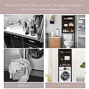 Elesuli Over The Toilet Storage Cabinet Space-Saving Bathroom Oragnizer Shelf Toilet Storage Rack Double Door Bathroom Storage Organizer Toilet Rack with Adjustable Feet