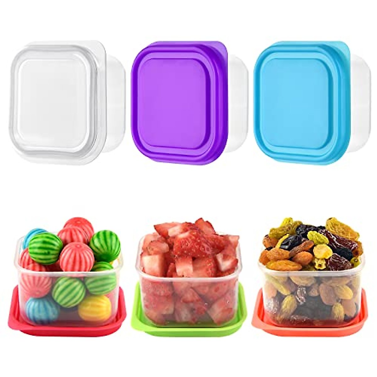 12 Pack Salad Dressing Container To Go Small Reusable Plastic Freezer Food Storage Container Jars with Lids 3.38 oz/100 ml Colorful Salad Dressing Container Mini Meal Prep Sauce Cups Freezer & Dishwasher Safe(3.38, Square, 12, PFC002)