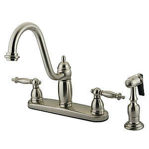 Kingston Brass KB7118TLBS Templeton 8-Inch Kitchen Faucet with Brass Sprayer, Brushed Nickel