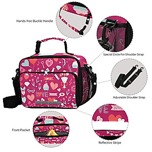 ElliTarr Lunch Box Women Kids Men Insulated Lunch Bag Lunch Tote Bag Large Capacity Leakproof Lightweight Reusable Cooler Bag with Side Pockets and Adjustable Shoulder Strap Love