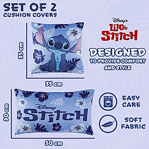 Disney Stitch Cushion Covers - Set of 2 Home Decor 50 x 30cm and 35 x 35cm Women Teenagers Kids Cushions - Stitch Gifts (Blue Stitch)