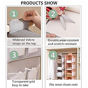 IGOYDD Hanging Closet Organizer 4 Shelf, Foldable Closet Storage Shelves, Cloth Hanging Shelves with 12 Side Pockets, Washable Wardrobe Space Saver, Gray