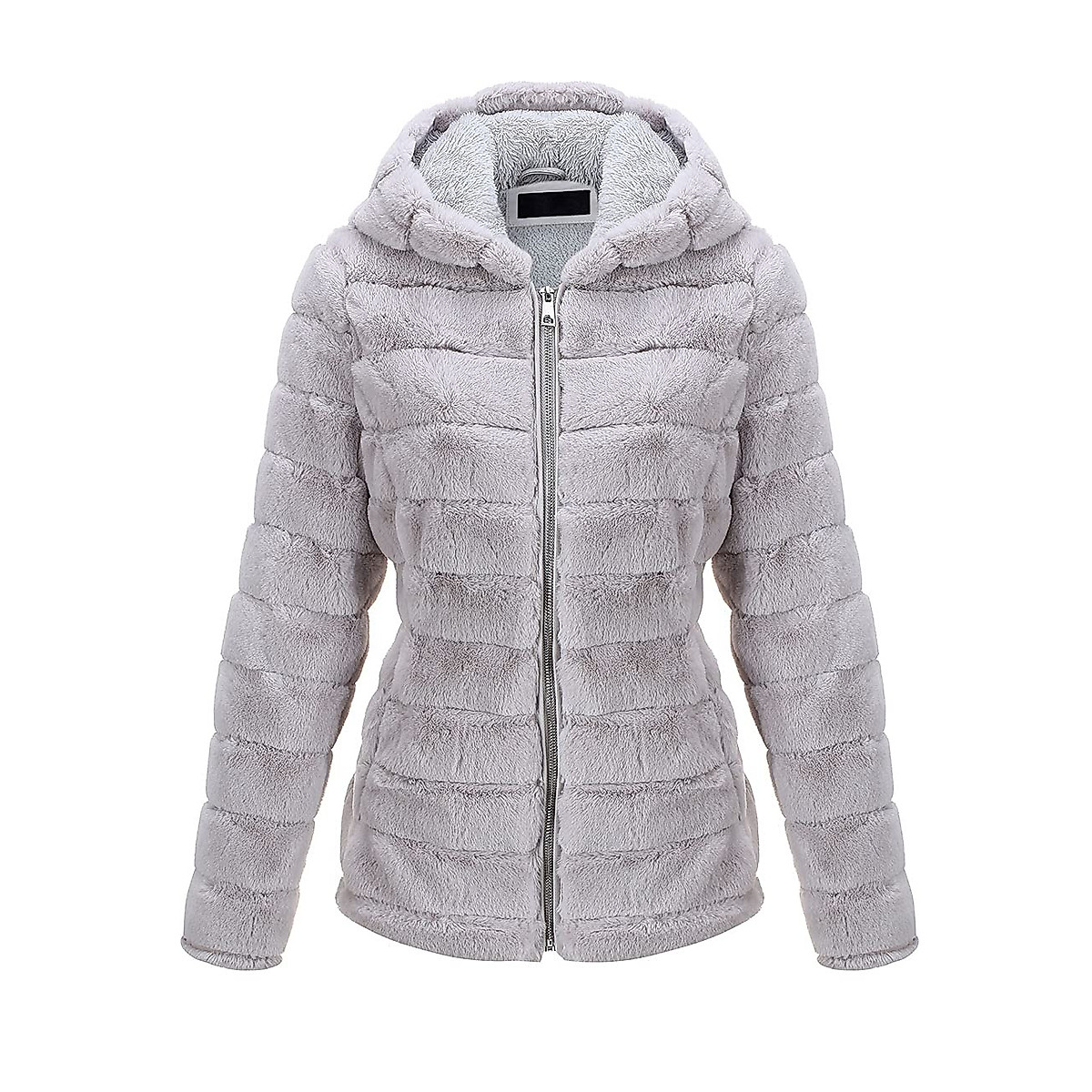 Bellivera Women's Faux Fur Shearling Shaggy Coat Fashion Sherpa-Lined Hood Jacket 1801 Gray L