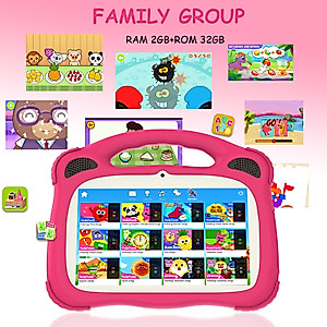 Kids Tablet, 7 Inch Android 12.0 Tablet for Kids, 2 GB RAM 32 GB ROM, Parental Control Mode Tablets for Kids with Drop-prool Case, Google GMS Certified, Wi-Fi, Dual Camera, Eucational, Games