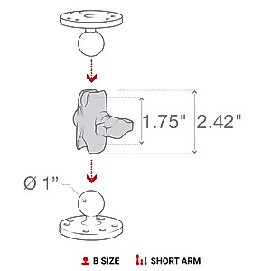 RAM Mounts RAP-B-201U-A Composite Double Socket Arm - Short Arm Compatible with B Size 1" Ball Components
