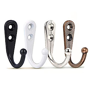 Woohome 80 PCS 4 Colors Wall Mounted Single Hook Double Hole Robe Hooks Coat Hooks and 160 PCS Screws for Hanging Key Hooks Jewelry