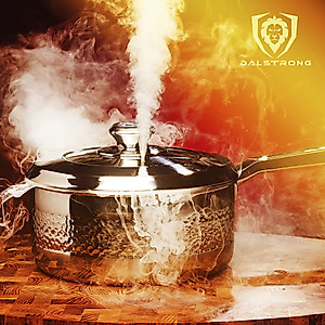 Dalstrong Sauce Pot - 3 Quart - The Avalon Series - 5-Ply Copper Core Cookware - Cooking Pot - Hammered Finish Stock Pot - Premium Silver Pots and Pans - Dutch Oven Pot with Lid & Pot Protector