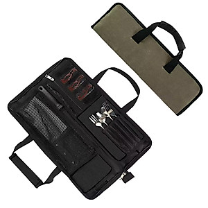 Qchengsan Chef’s Knife Roll Bag, Heavy Duty Waxed Canvas Chef Knife Bag, Portable 13 Slots Chef Knife Case, Multi-function Cutlery Knives Pouch Holder Knife Wrap Wallet Tool Roll