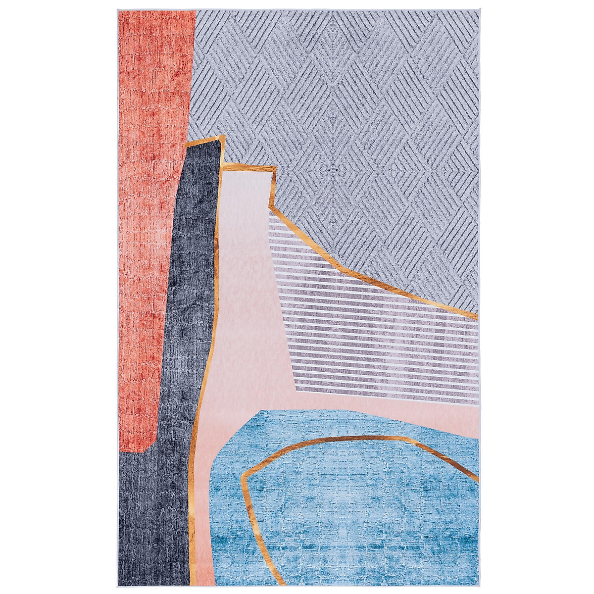 SAFAVIEH Tacoma Collection Area Rug - 8' x 10', Beige & Blue, Mid-Century Modern Design, Non-Shedding & Easy Care, Machine Washable Ideal for High Traffic Areas in Living Room, Bedroom (TAC834B)