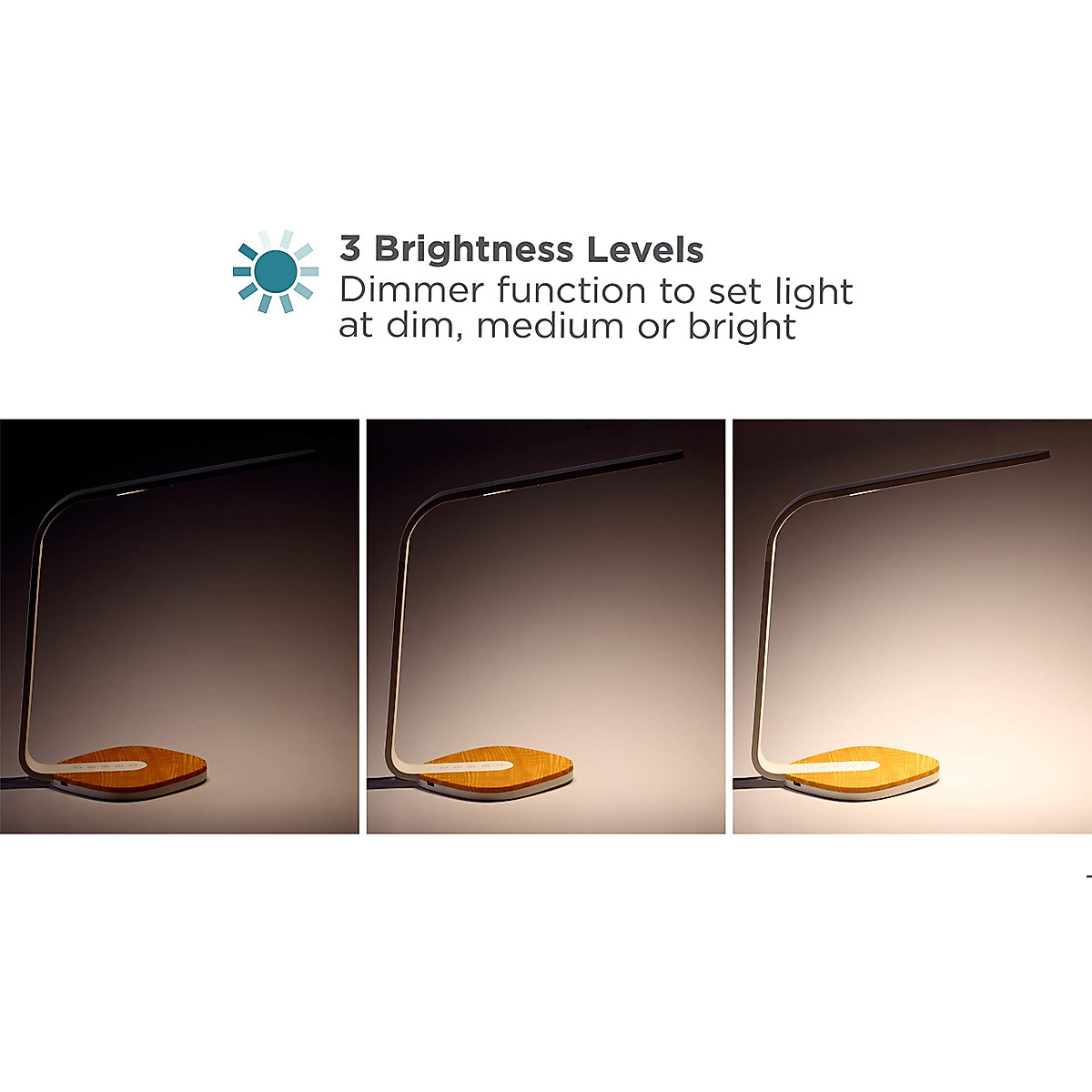 BLACK+DECKER LED Dimmable Desk Lamp with Wood Grain Base,7W, White (VLED1818-BD)