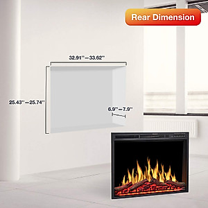 R.W.FLAME 34" Electric Fireplace Insert Adjuatble Flame Colors, Log Colors, Flame Speed and Brightness, Remote Control, 750W/1500W(34"x26")