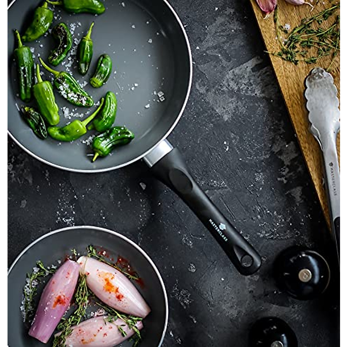 MasterClass Can-to-Pan Ceramic Eco Non-Stick Frying Pan Set, Made from 70% Recycled Aluminium, 20 cm / 28 cm 2-Piece Set,Black